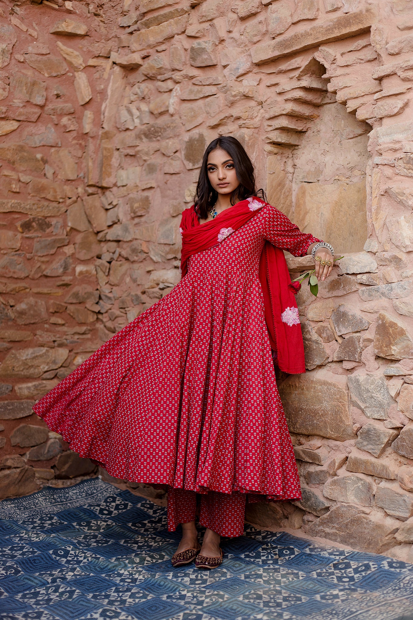 Padma Red Anarkali Set