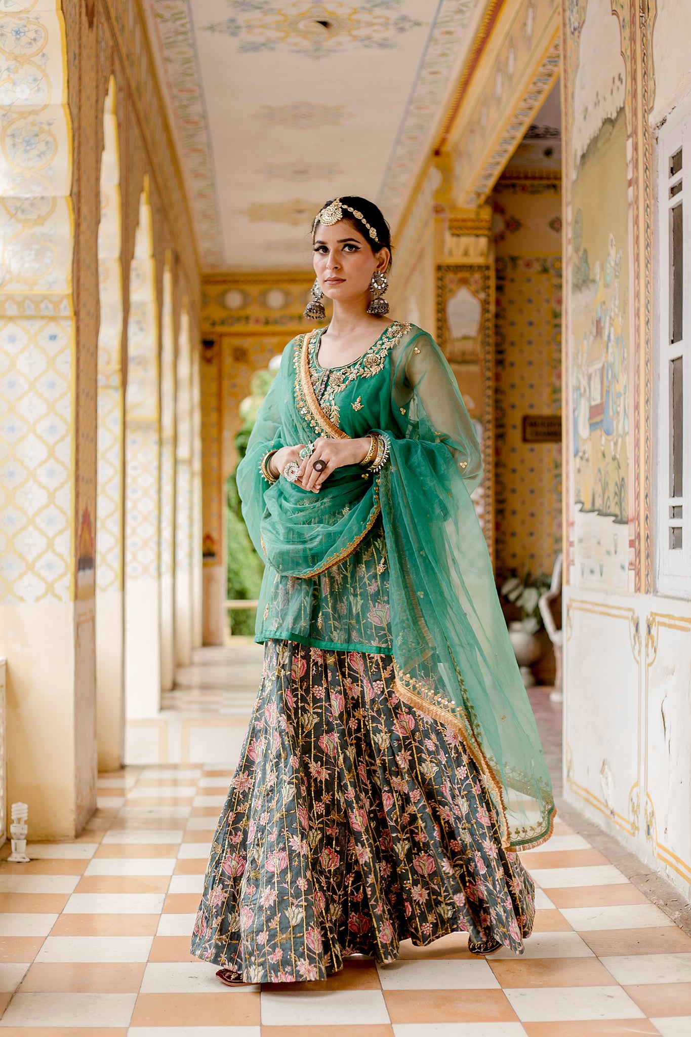 Organza Zardozi Kurta Atefa Cotton Printed Sharara Set With Organza Du