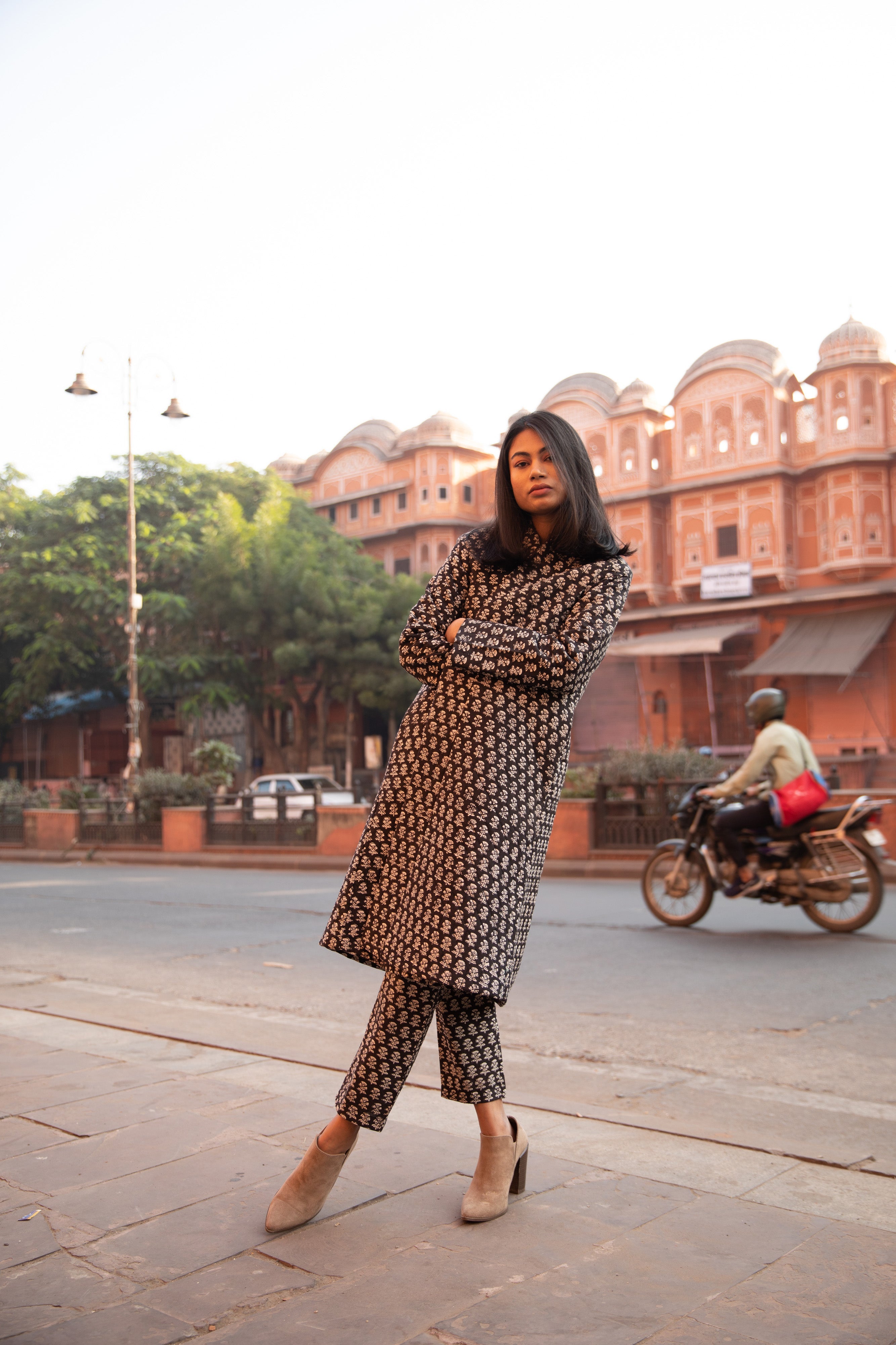 Kafia Black Cotton Co-Ord Set With Jacket