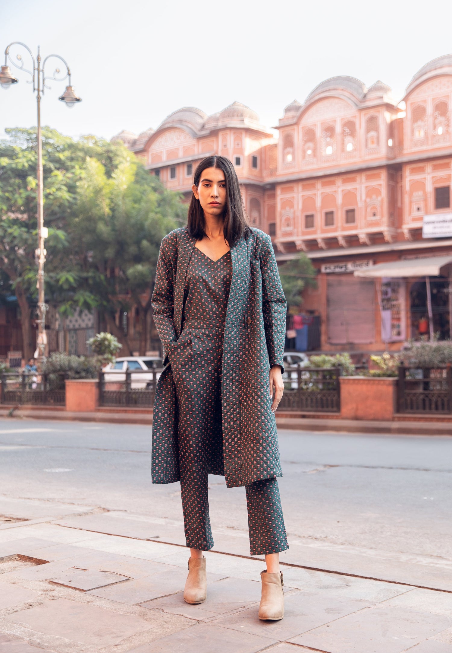 Kafia Emerlad Cotton Co-Ord Set With Jacket