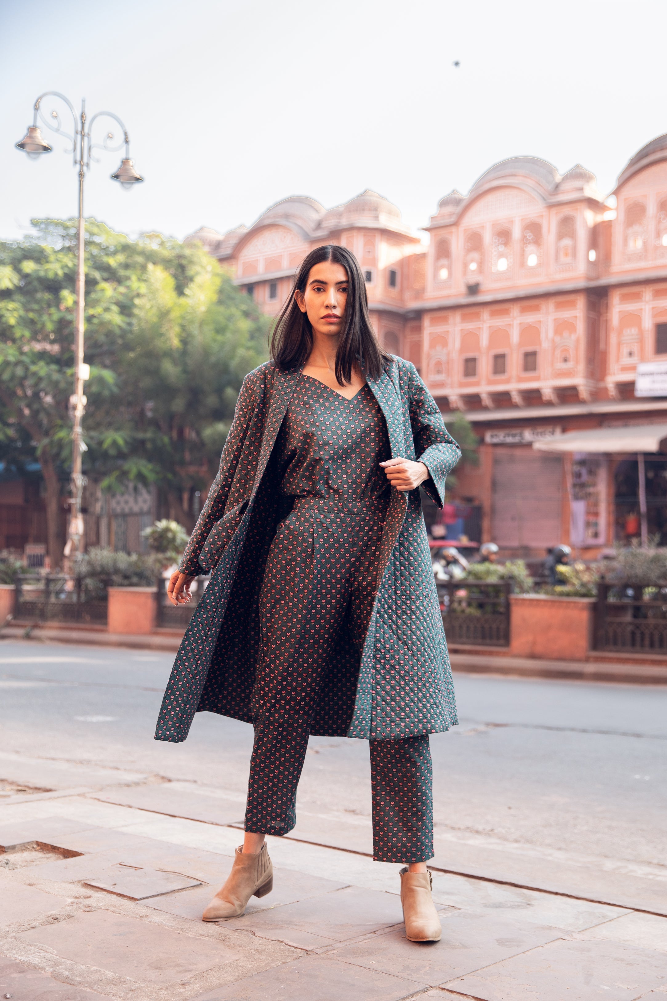 Kafia Emerlad Cotton Co-Ord Set With Jacket