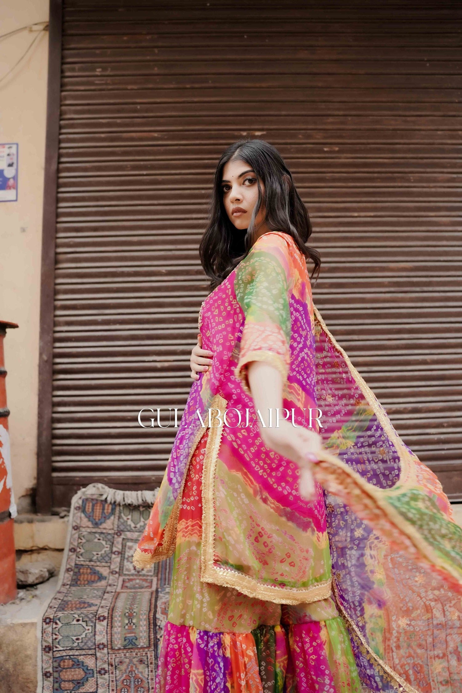 GEAORGETTE BHANDANI PRINT WITH ZARDOZI DETAILING QALA PINK SHARARA SET