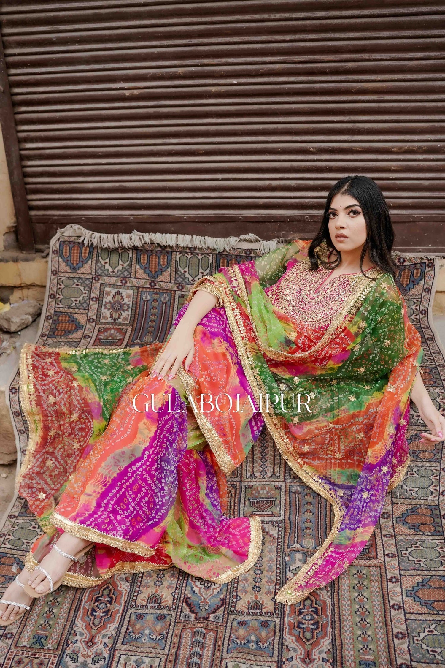 GEAORGETTE BHANDANI PRINT WITH ZARDOZI DETAILING QALA PINK SHARARA SET